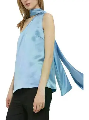 Hugo One-shoulder Scarf-detail Blouse - Blue