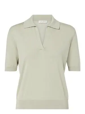 Altuzarra Clay Cropped Cotton And Silk Polo Shirt - Green
