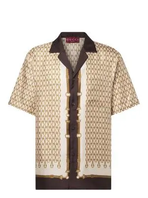 Gucci Printed Silk Twill Bowling Shirt - Beige