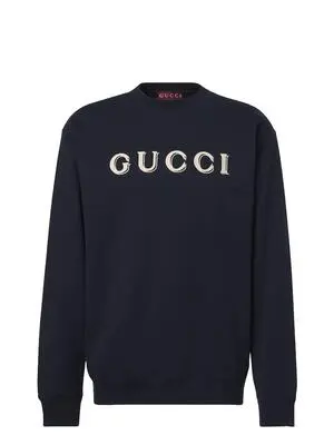 Gucci Logo Cotton Jersey Sweatshirt - Blue