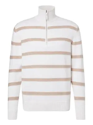 ALLUDE Striped Cotton And Cashmere Sweater - White