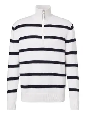 ALLUDE Striped Cotton And Cashmere Sweater - White