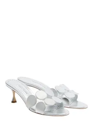 Manolo Blahnik Haribalmu 50 Metallic Leather Mules - Silver