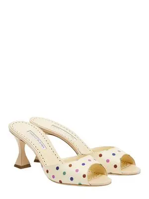 Manolo Blahnik Jadaron Polka-dot Twill Mules - Beige