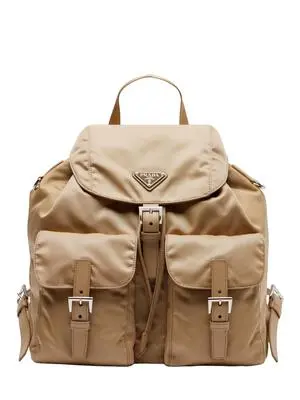 Prada Re-nylon Leather-trimmed Backpack - Beige