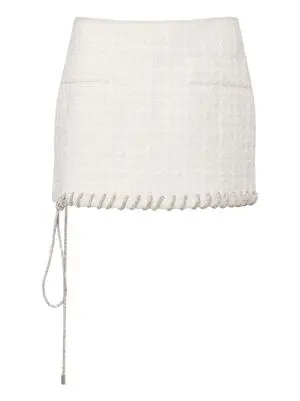 AREA Embellished Tweed Mini Skirt - White