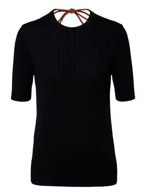 Plan C Ribbed-knit Cotton Top - Black