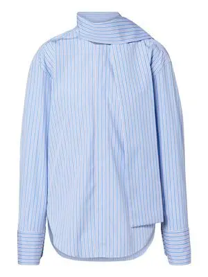 Plan C Scarf-detailed Striped Shirt - Blue