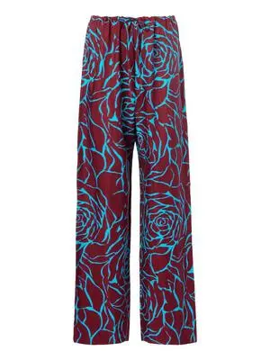 Dries Van Noten Floral Jersey Straight Pants - Burgundy