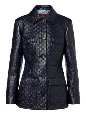 Gucci Gg Embossed Leather Jacket - Blue