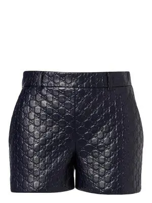 Gucci Gg Embossed Leather Shorts - Blue
