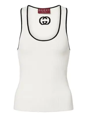 Gucci Ribbed-knit Cotton-blend Tank Top - White
