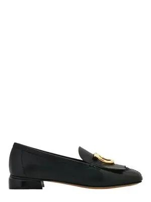 FERRAGAMO Gancini Fringed Loafers - Black