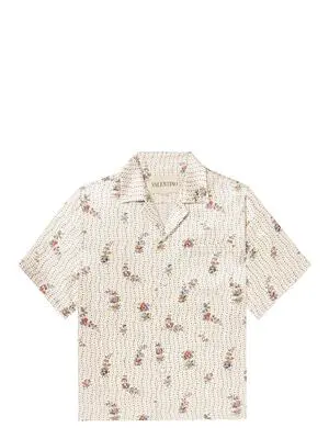 Valentino Garavani Camp-collar Floral-print Silk-twill Shirt - Neutrals