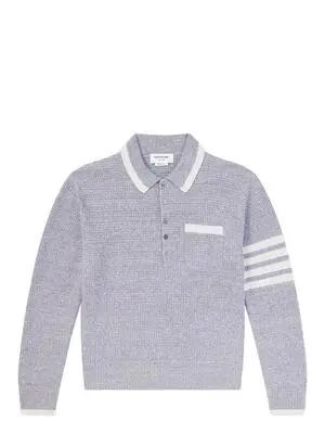 Thom Browne Striped Linen And Cotton-blend Polo Sweater - Gray