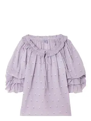 Thierry Colson Roussia Tie-neck Pleated Printed Cotton-voile Blouse - Purple