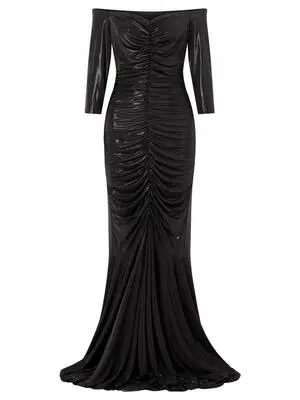 Norma Kamali Off-shoulder Ruched Stretch-lamé Gown - Black
