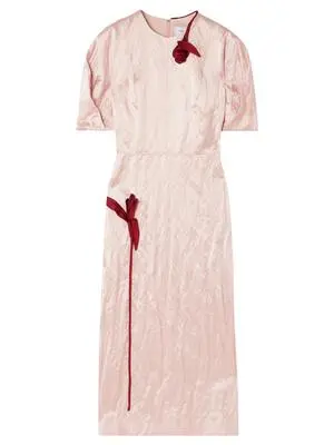 Erdem Bead-embellished Appliquéd Crinkled-satin Midi Dress - Pink