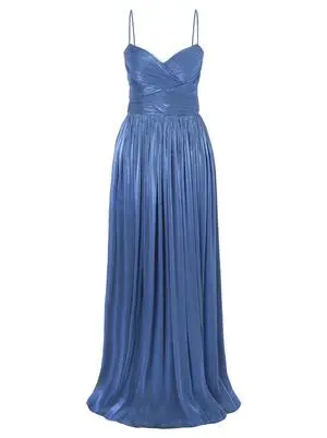Costarellos Sereen Draped Pleated Metallic Gown - Navy