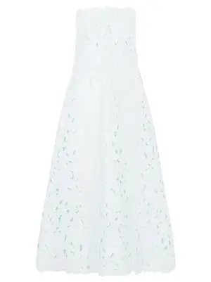 Costarellos Vella Strapless Guipure Lace Midi Dress - Blue