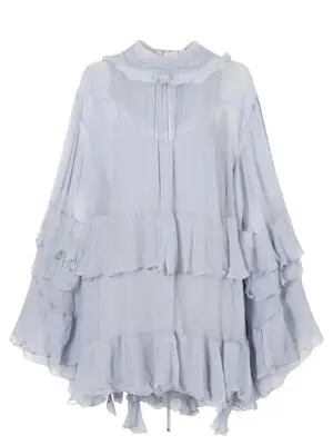 Chloé Ruffled Crepon Mini Dress Blue
