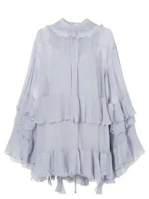 Chloé Ruffled Crepon Mini Dress Light Blue