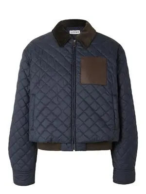 Loewe Corduroy- And Leather-trimmed Quilted Jacket - Navy