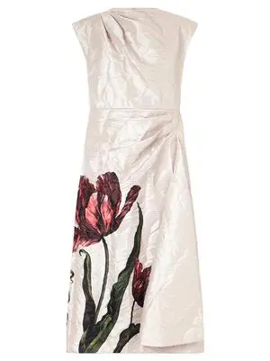 Erdem Draped Floral-print Crinkled-crepe Midi Dress - Pink