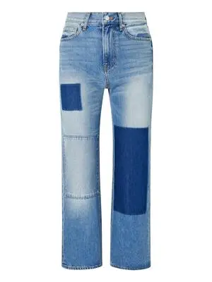 Veronica Beard Dylan High-Rise Wide-Leg Patchwork Jeans Mid Denim