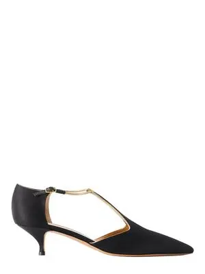 EMME PARSONS Leandra Leather-trimmed Satin Pumps - Black