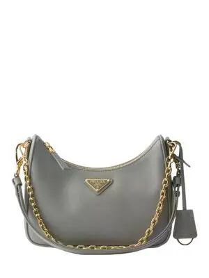 Prada Mini Re-edition Leather Shoulder Bag - Grey