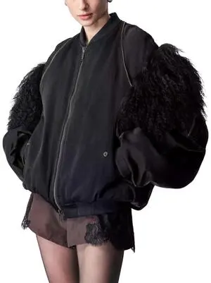 ARTICLE TEN Shearling-panel Bomber Jacket - Black