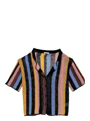 Agua Bendita Axel Stripe Crochet Shirt - Black
