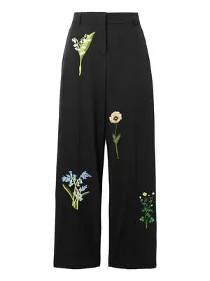 Stella McCartney Embroidered Wide-leg Wool-twill Pants - Black