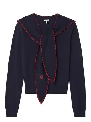 Loewe Tie-detail Embroidered Knitted Top - Blue