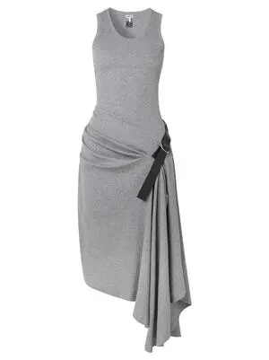 Loewe Asymmetric Belted Draped Cotton-blend Jersey Dress - Gray