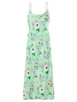 Rabanne Chain-embellished Floral-print Satin Midi Dress - Green