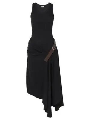 Loewe Asymmetric Belted Draped Cotton-blend Jersey Dress - Black