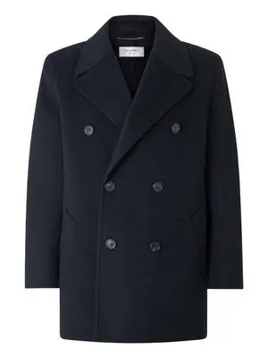 Saint Laurent Double-Breasted Wool Pea Coat Navy
