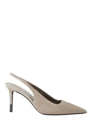 Brunello Cucinelli Suede Slingback Pumps - Beige