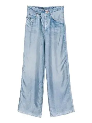 PIERRE-LOUIS MASCIA Floral Print Silk Wide-leg Trousers - Sky Blue