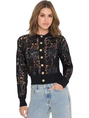 Generation Love Erin Vegan Leather Lace Cardigan - Black/ Floral