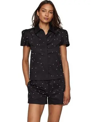Generation Love Murphy Pearl Embellished Poplin Shirt - Black