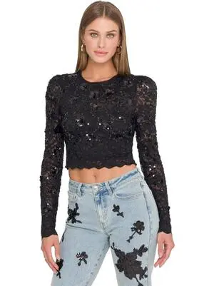 Generation Love Safia Sequin Lace Top - Black