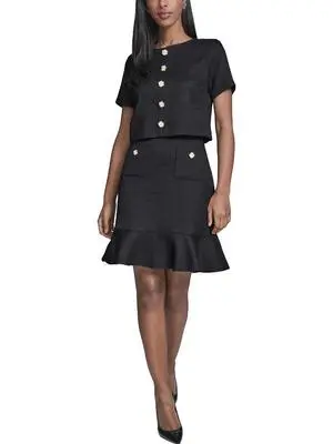 Karl Lagerfeld Ruffle Hem Popover Dress - Black