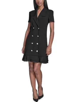 Karl Lagerfeld Double-breasted Blazer Minidress With Ruffle Hem - Black