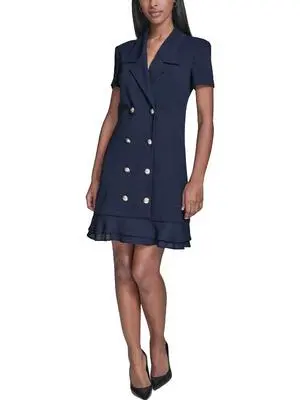 Karl Lagerfeld Double-breasted Blazer Minidress With Ruffle Hem - Marine