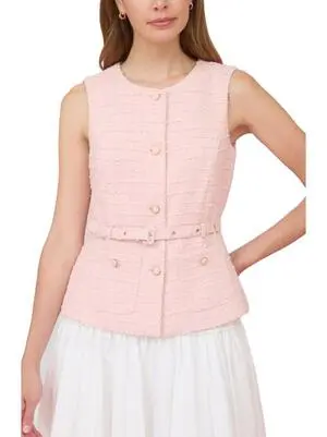 ZOE AND CLAIRE Belted Tweed Vest - Pink
