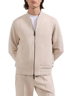Bugatchi Soft Touch Knit Reversible Bomber Jacket - Almond