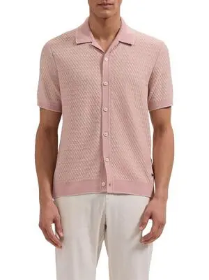 Bugatchi Short-sleeve Honeycomb Knit Cardigan - Dusty Pink